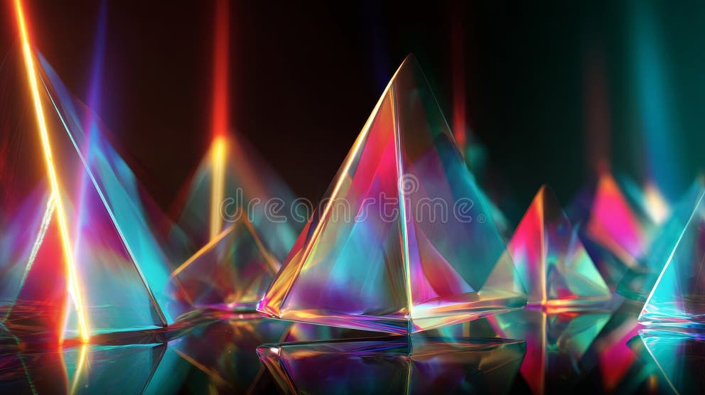 Vibrant 3d Triangular Prisms Rotating in Space, Reflecting Colorful ...