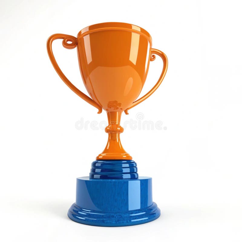 Vibrant 3D Trophy with Orange Cup and Blue Base Stock Illustration ...