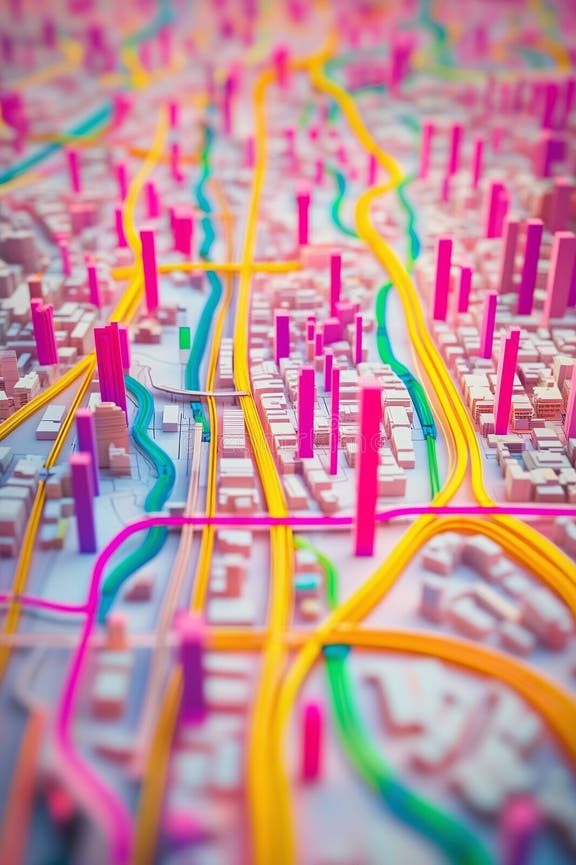 A Vibrant 3D Urban Planning Map Showing Infrastructure GIS Data ...