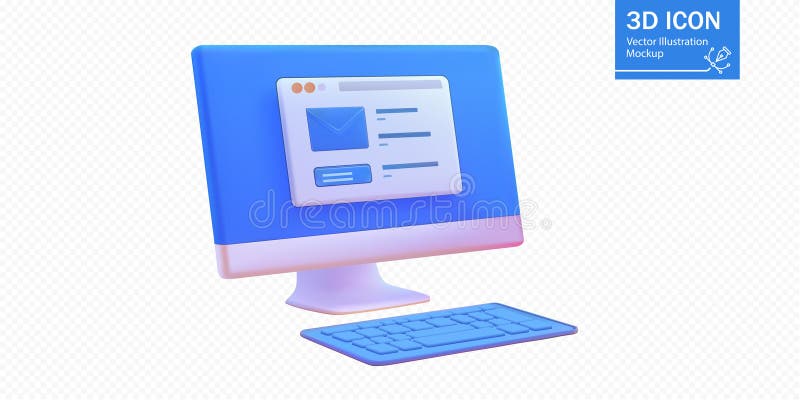 A Vibrant 3D Vector Illustration of a Desktop Computer Displaying an ...