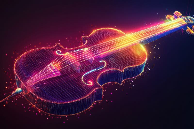 Vibrant 3D Violin with Glowing Strings Set Against a Dark Backdrop ...