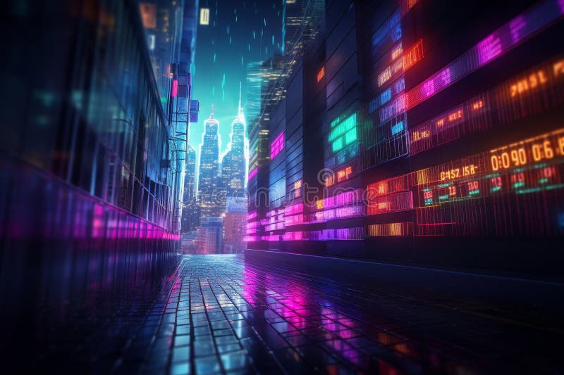 Vibrant 3d Visualization of Data and Graphs on an Industrial Wall in a ...