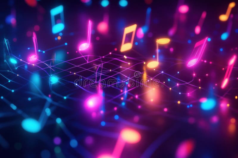 Vibrant 3D Visualization of Musical Notes Flowing through a Colorful ...