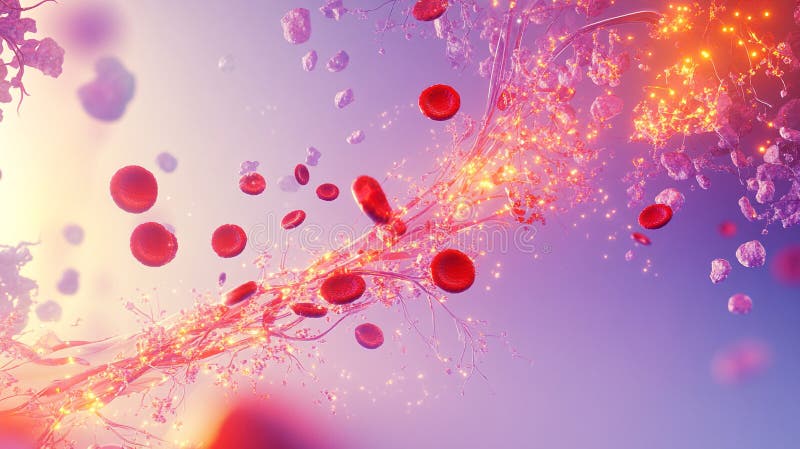 Red Blood Cells Background with Veins, Platelets, Cancer Medicine, and ...