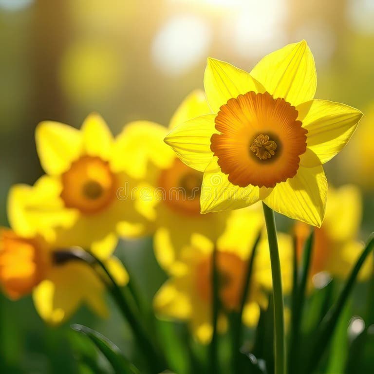 Vibrant Daffodils Blooming in Spring Sunshine Stock Illustration ...