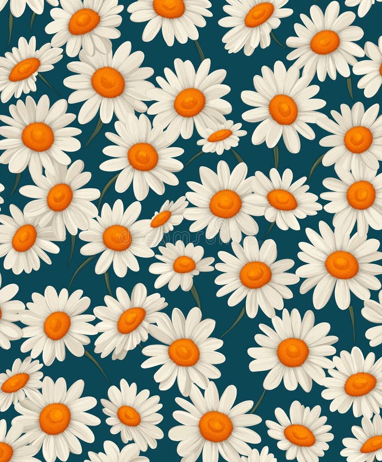 Vibrant Daisies Pattern on Dark Teal Background Stock Photo - Image of ...