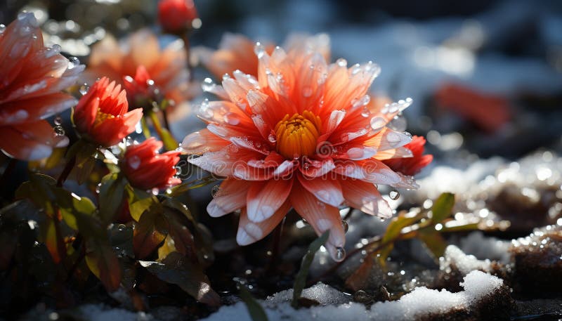 A Vibrant Daisy Blossom in a Snowy Winter Forest Generated by AI Stock ...