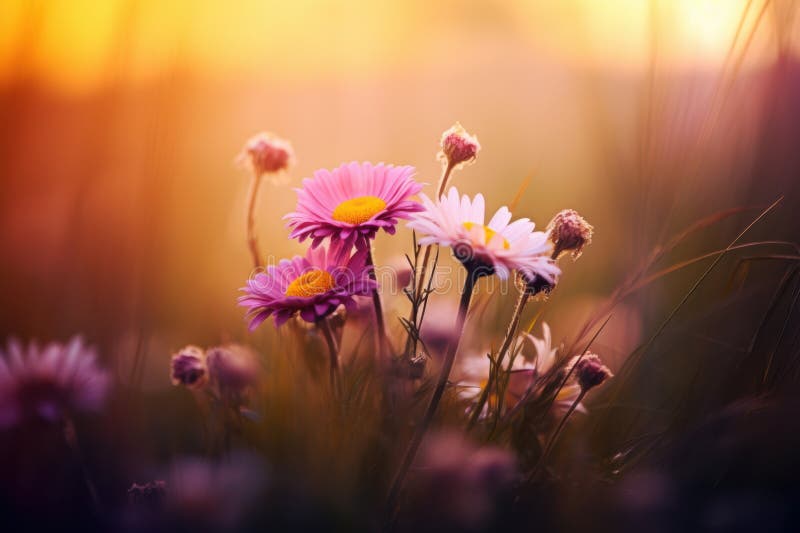 Vibrant Daisy Flowers in the Sunset Stock Illustration - Illustration ...
