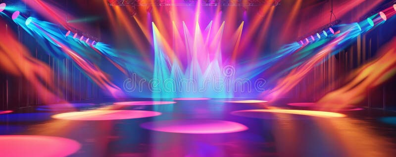 A Vibrant Dance Stage Illuminated with Colorful Spotlights, Casting ...