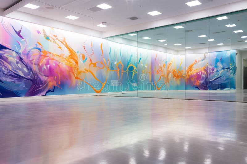 A Vibrant Dance Studio with a 3D Dynamic Wall Mural, Stock Illustration ...