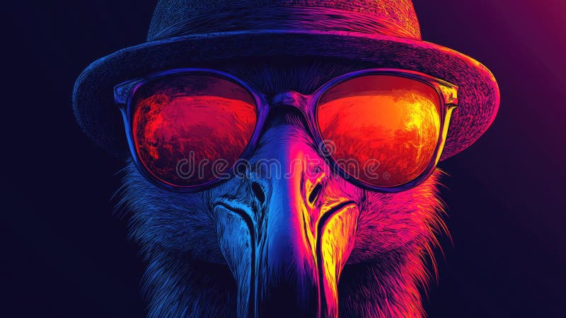 Vibrant Dapper Bird with Hat and Sunglasses in Neon Colors Stock Photo ...