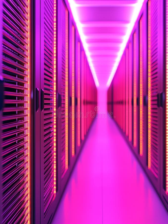 Rows of Server Racks in a Data Center Hallway Stock Illustration ...