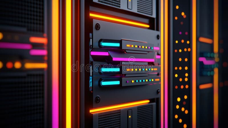 Vibrant Data Center with Illuminated Server Racks Showcasing Technology ...