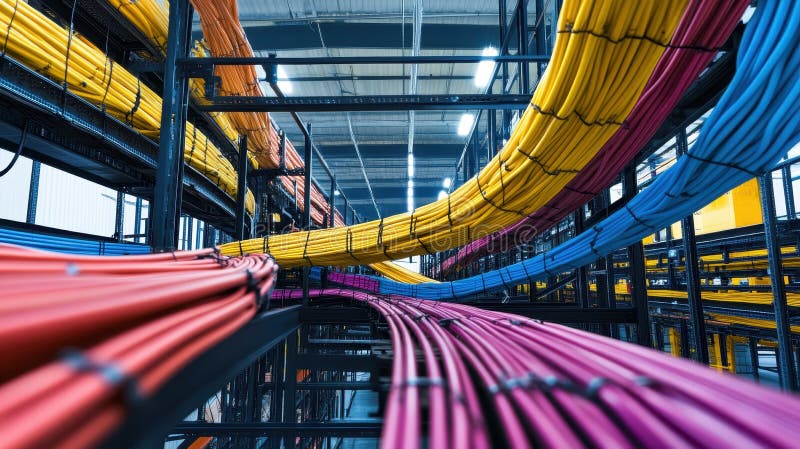 Data Center Rainbow: Colorful Cables in a Network Infrastructure Stock ...