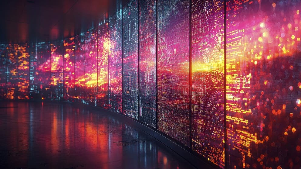 Vibrant Data Projections on a Futuristic Wall Stock Illustration ...