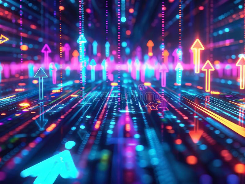 Vibrant Data Stream with Rising and Falling Arrows Depicting Dynamic ...