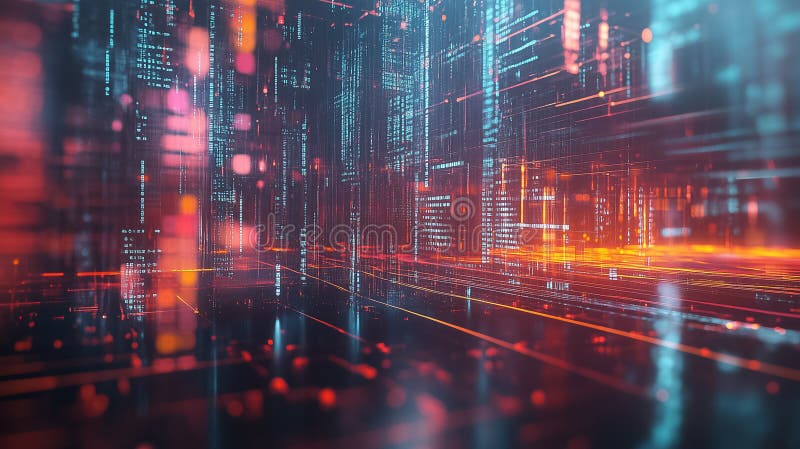 Vibrant Data Streams Flow through a Digital Landscape, Creating a Mesmerizing Array of Glowing ...