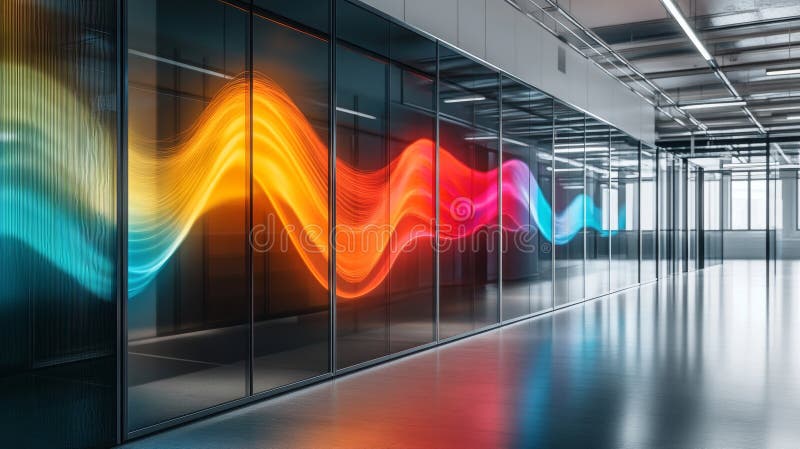 Vibrant Data Streams Moving through a High-tech Server Room Corridor ...