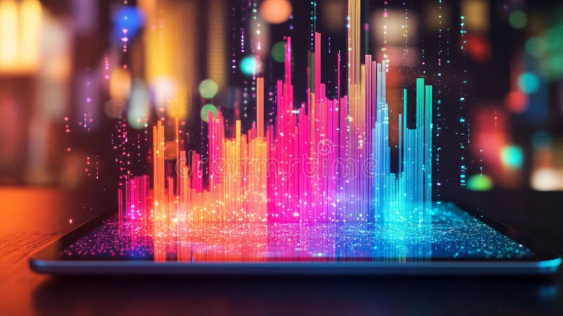 Vibrant Data Visualization on a Digital Tablet, Illustrating Colorful ...