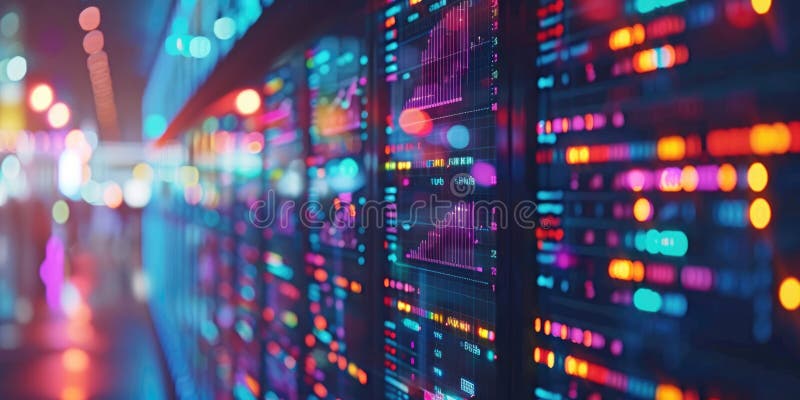 Vibrant Data Visualization Displayed on Server Racks in a Modern Data ...