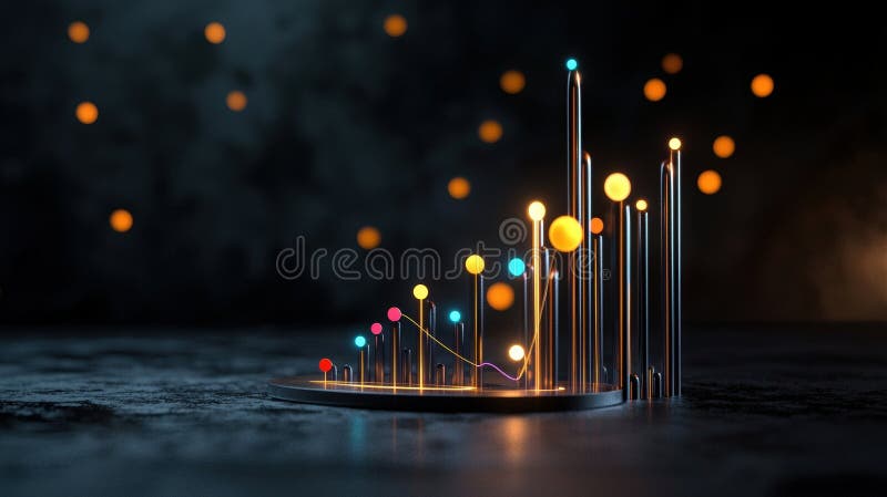 Vibrant Data Visualization with Glowing Bars and Circles Illustrating ...