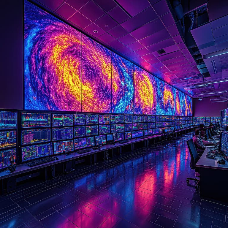 Vibrant Data Visualization in Modern Control Room Environment Stock ...