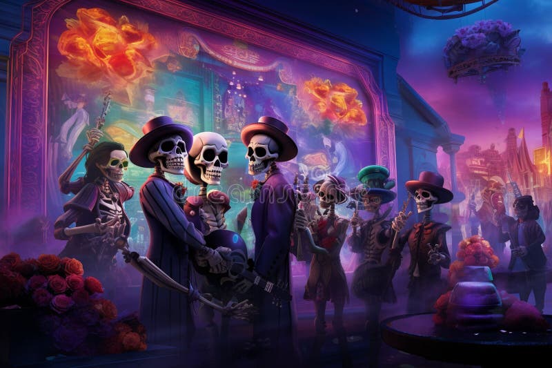 Vibrant Day of the Dead Mural Depicting Scenes Stock Illustration ...