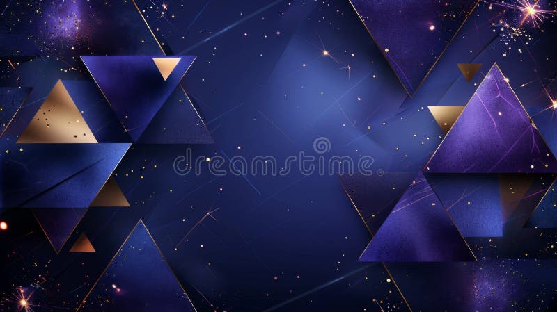 Vibrant Deep Purple and Navy Blue Triangles with Gold Accents on a Dark ...