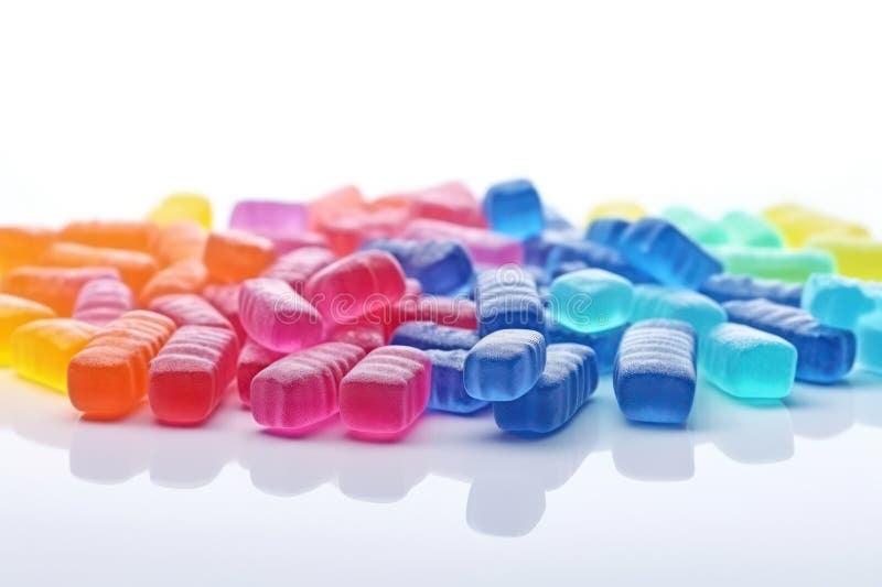 Vibrant Delights: Colorful Gummies Arranged on a Clean White Table ...