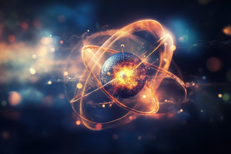 Vibrant Depiction of an Atom Demonstrating Energy and Movement in a ...