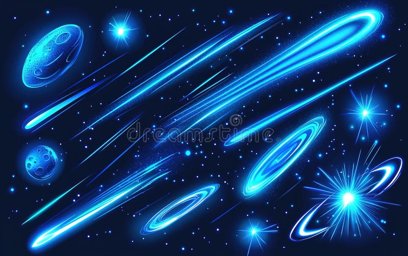 A Vibrant Depiction of Cosmic Objects and Phenomena in a Deep Blue ...