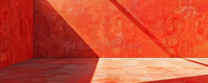 A Vibrant Depiction of an Empty Wall Painted in Bright Vermillion, with ...