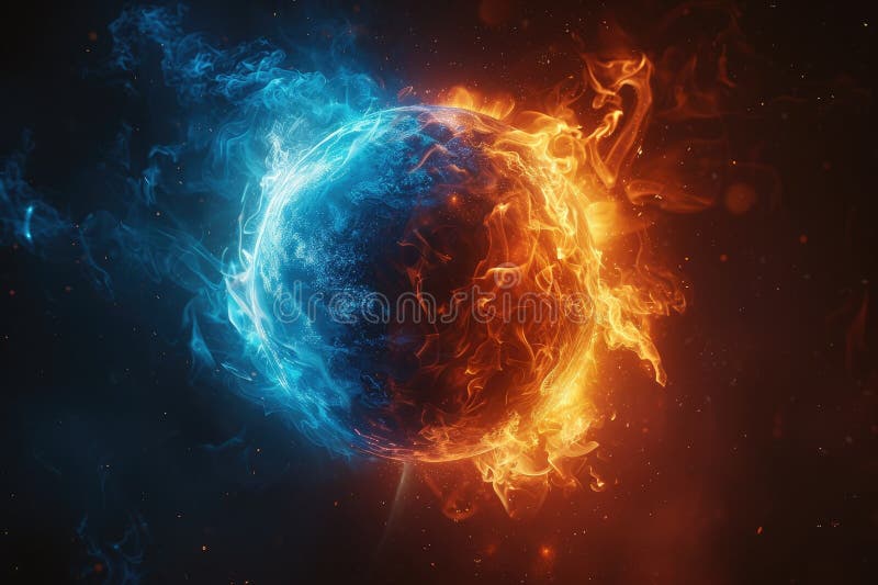 A Vibrant Depiction of Fire and Ice Merging, Symbolizing the Contrast ...