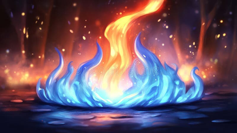 A Vibrant Depiction of Fire and Water Blending in a Mystical Setting ...
