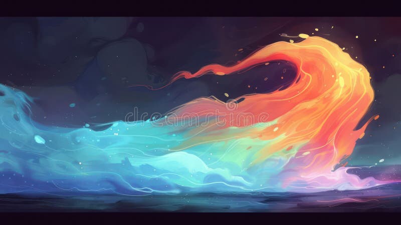 A Vibrant Depiction of Flowing Elements, Blending Fire and Water in a ...