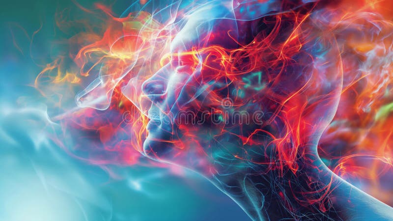 Vibrant Depiction of Neural Pathways Radiating from Human Profile Stock ...