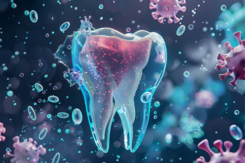 A Vibrant Depiction of a Tooth Surrounded by Microscopic Bacteria and ...