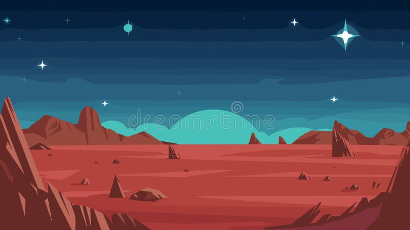 Vibrant Desert Landscape with Cosmic Elements in a Stylized Vector Art ...