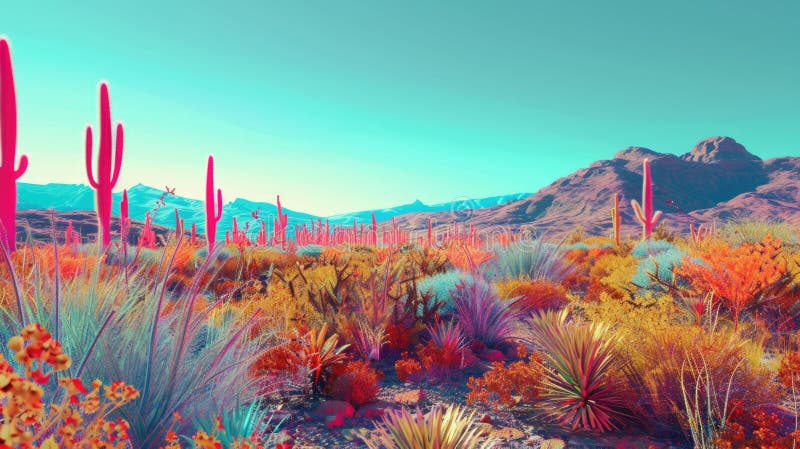 Vibrant Desert Retro Art Landscape. Stock Illustration - Illustration ...
