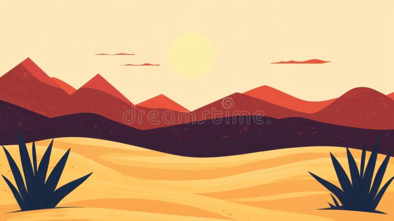 A Vibrant Desert Scene in Modern Flat Style, Showcasing Bold Colors and ...