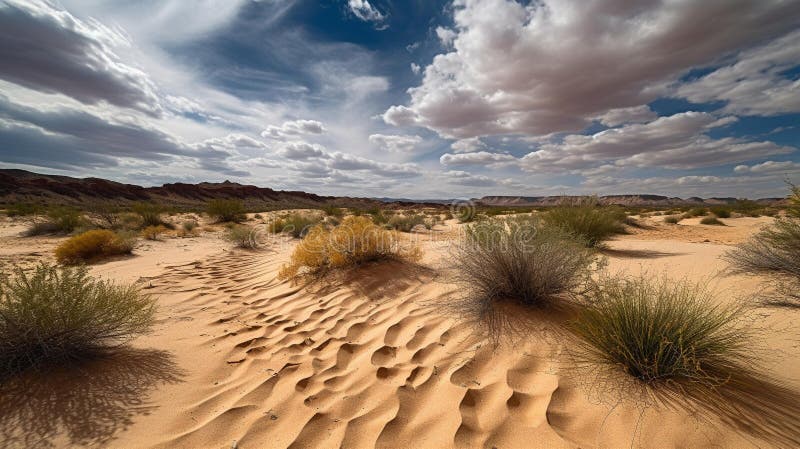 Vibrant Desert Scenery with Dramatic Clouds Stock Illustration ...