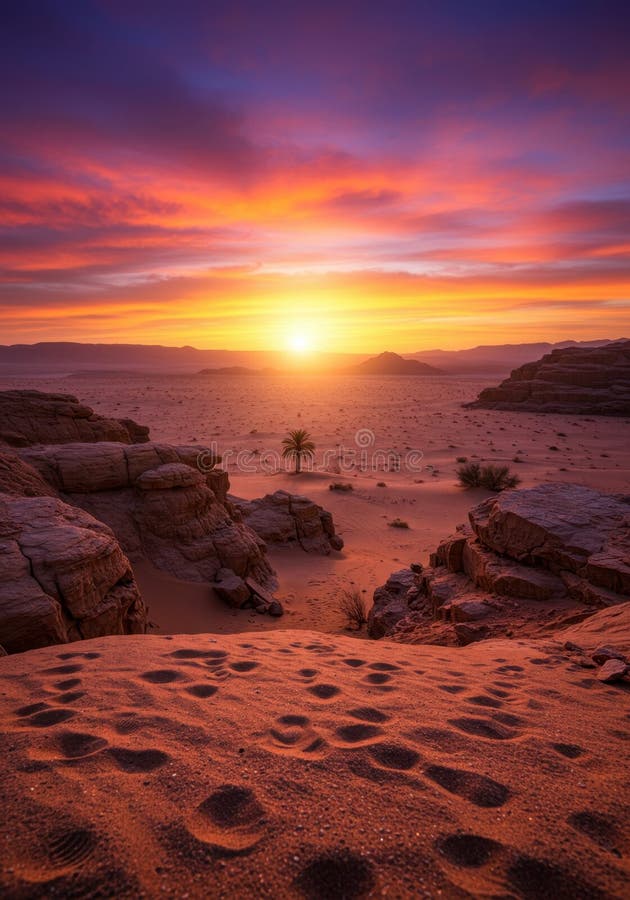 Lone Palm Tree Golden Desert Sunset Stock Photos - Free & Royalty-Free ...