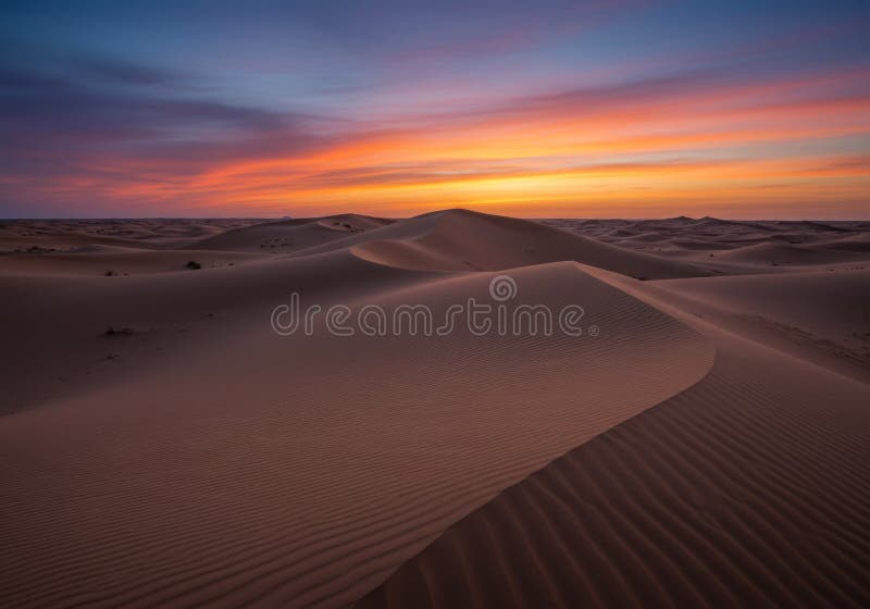 Vibrant Desert Sunset with Sand Dune Patterns Stock Illustration ...