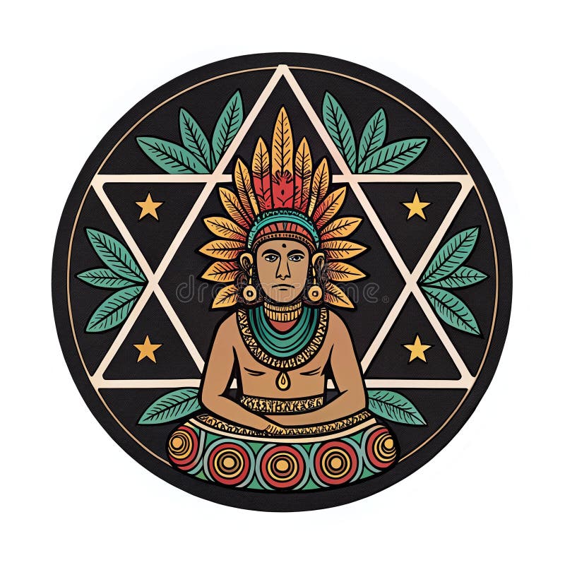 Aztec Warrior Meditation Design with Geometric Patterns and Leaf ...
