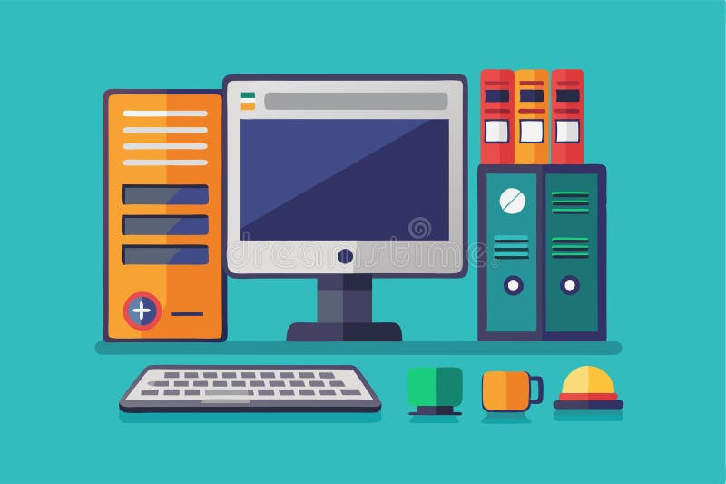 A Vibrant Desktop Computer is Arranged with Colorful Stationery and ...