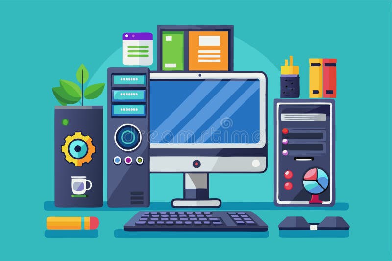 A Vibrant Desktop Computer Setup Features a Semi Flat Monitor, Keyboard ...