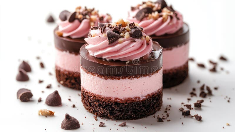 Vibrant Dessert with Chocolate and Pink Cream Layers Isolated on White ...