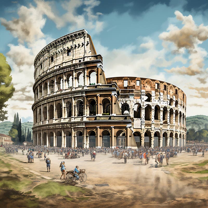 Vibrant and Detailed Artistic Representation of the Colosseum in Rome ...