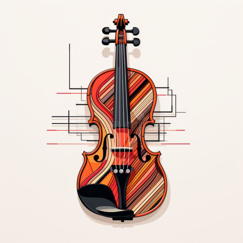 Colorful Moebius Style Violin Illustration with Geometric Shapes Stock ...