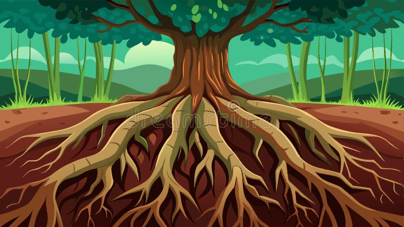 Tree with Extensive Root System Stock Vector - Illustration of growing ...